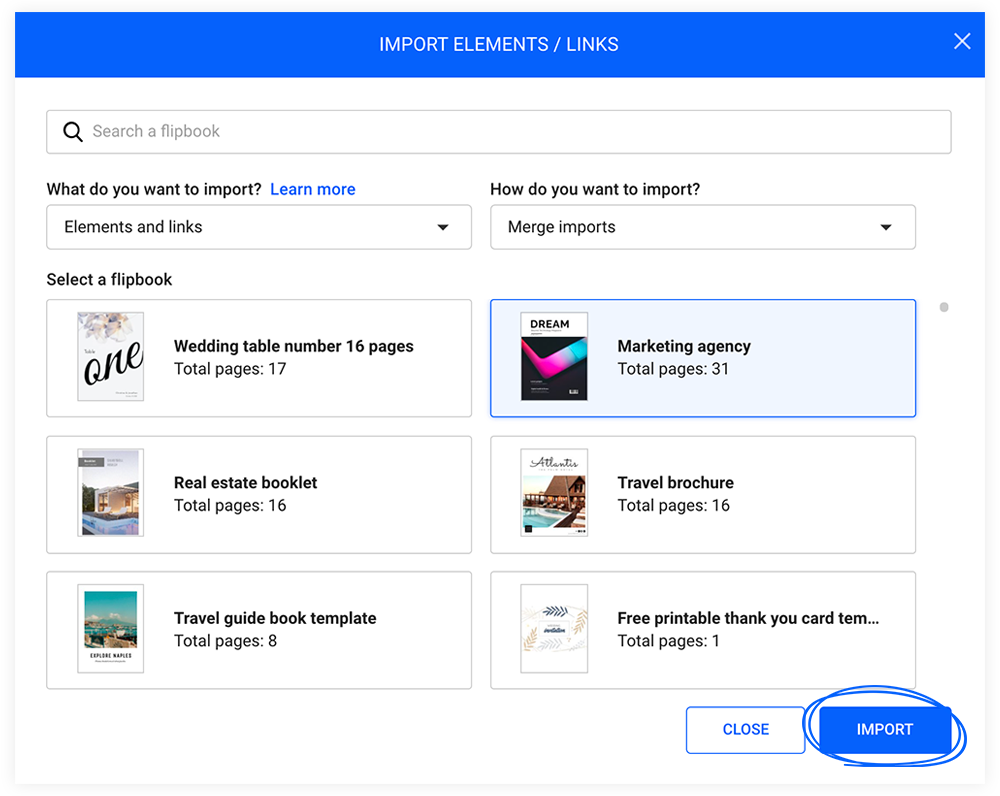 How to import elements from flipbooks